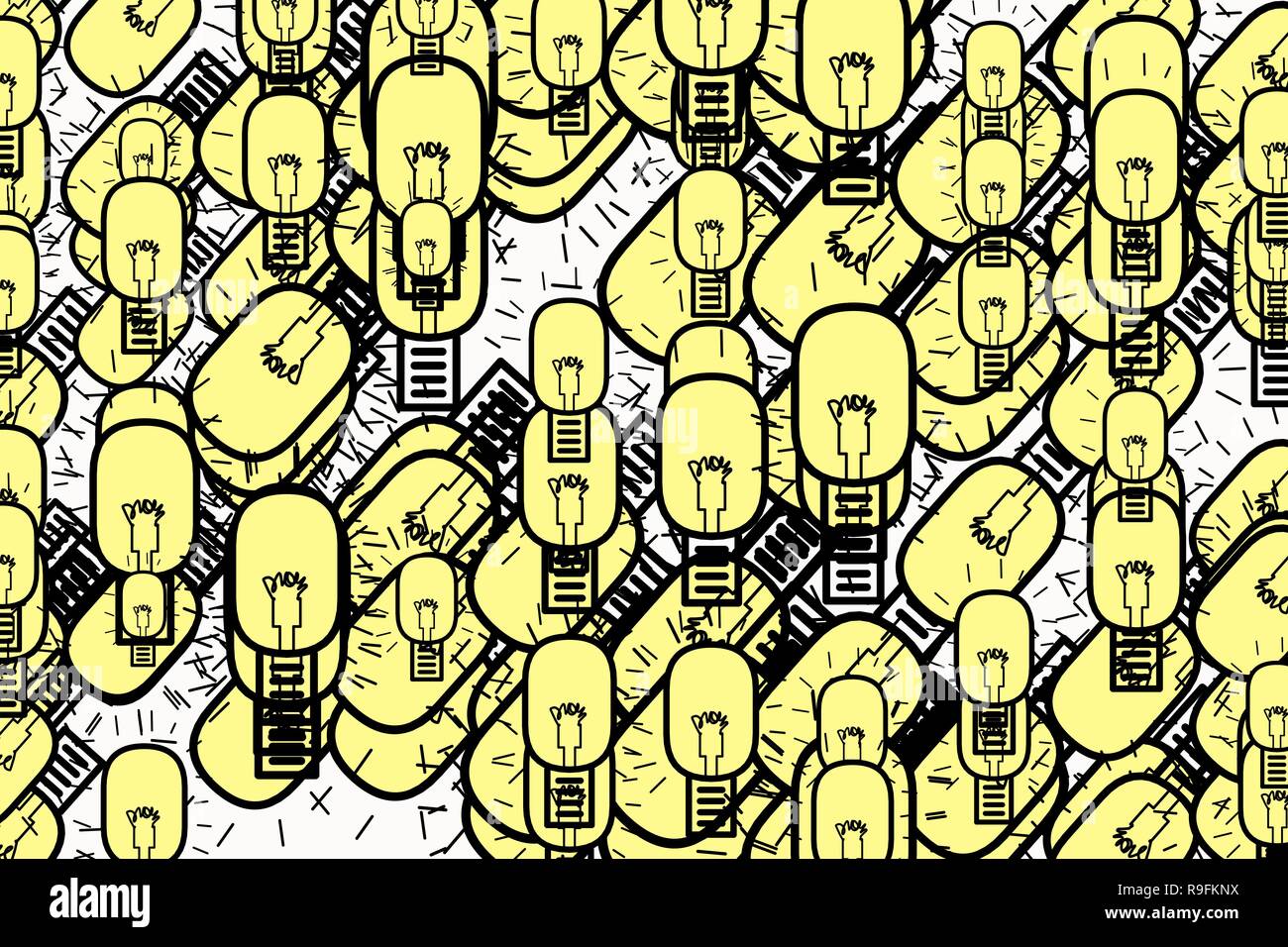 Decorative and hand drawn bulb illustrations. For design texture ...