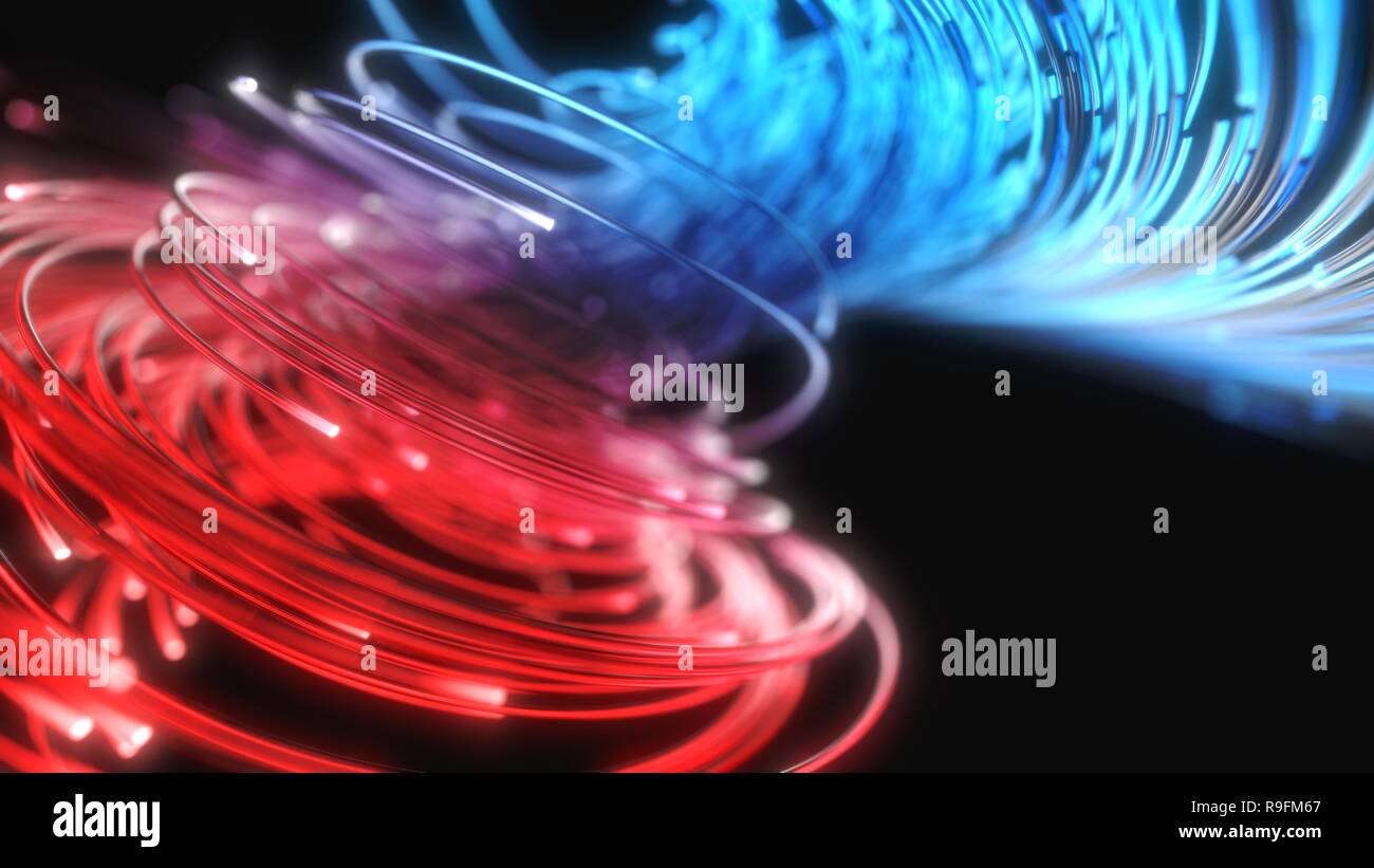 blue and red fiber optic strings in dark. 3d illustration Stock Photo ...