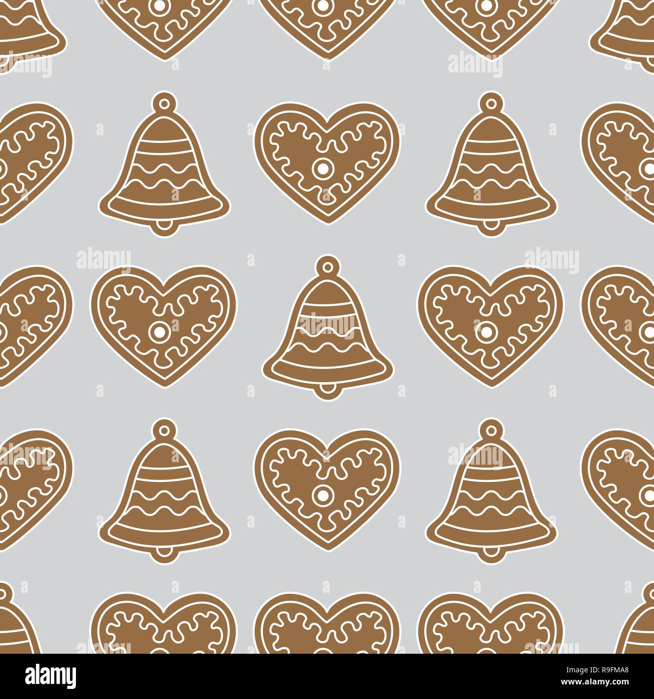 Seamless pattern with gingerbread bells and hearts. Holiday background ...