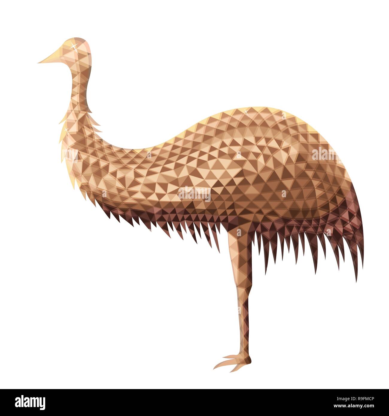 Vector design of ostrich in low poly style. Animal of australia. Brown ...