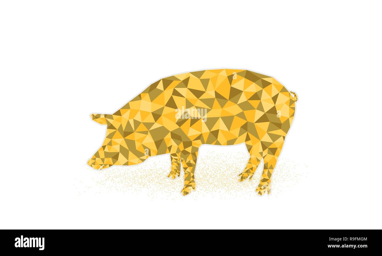 Golden pig vector illustration ,symbol of 2019, pig icon low poly ...