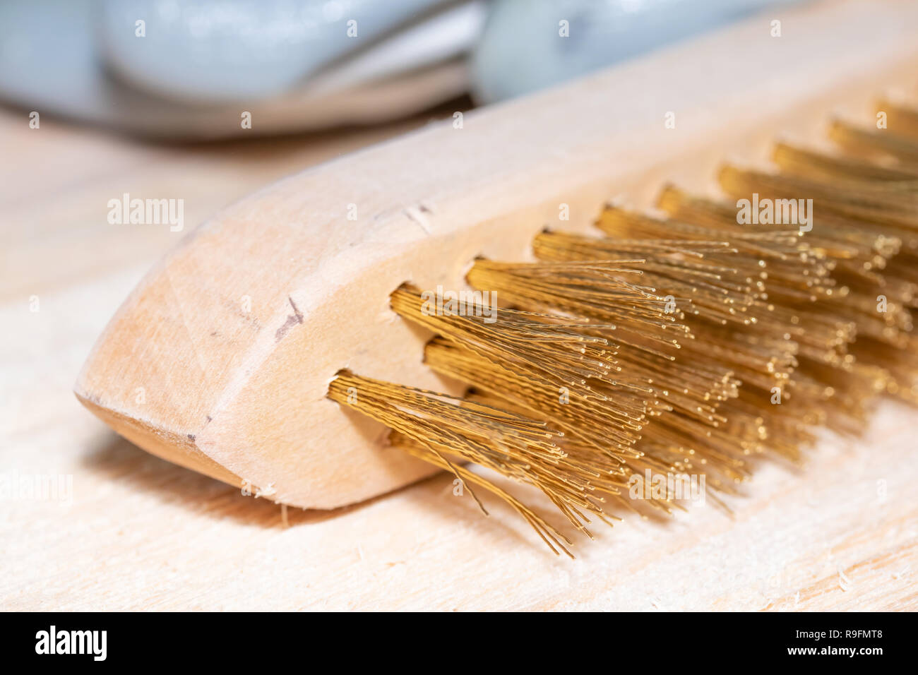 Good old carpentry tools for woodworking after work. Metal brush for ...