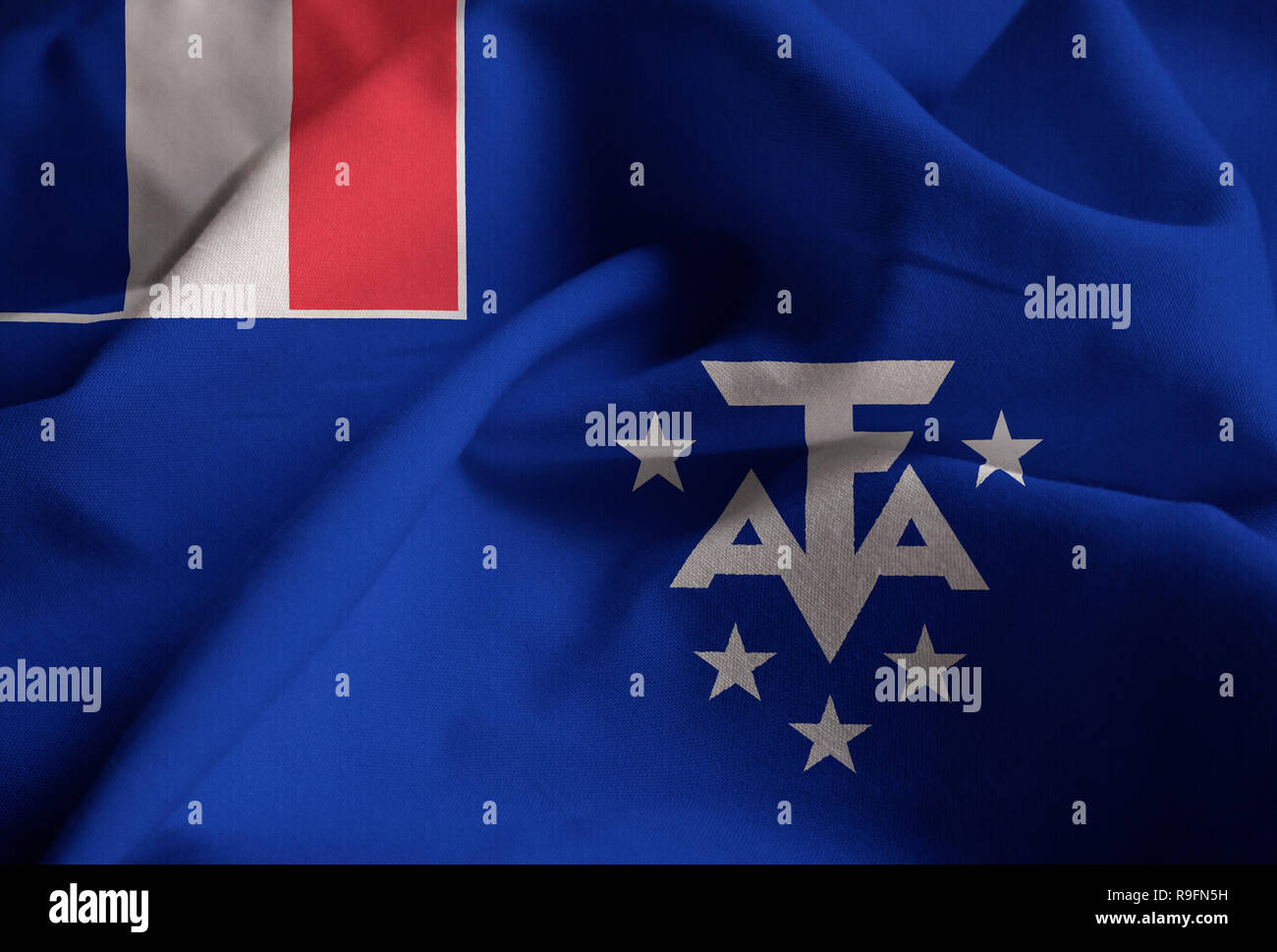 Closeup of Ruffled French Southern and Antarctic Lands Flag, French ...