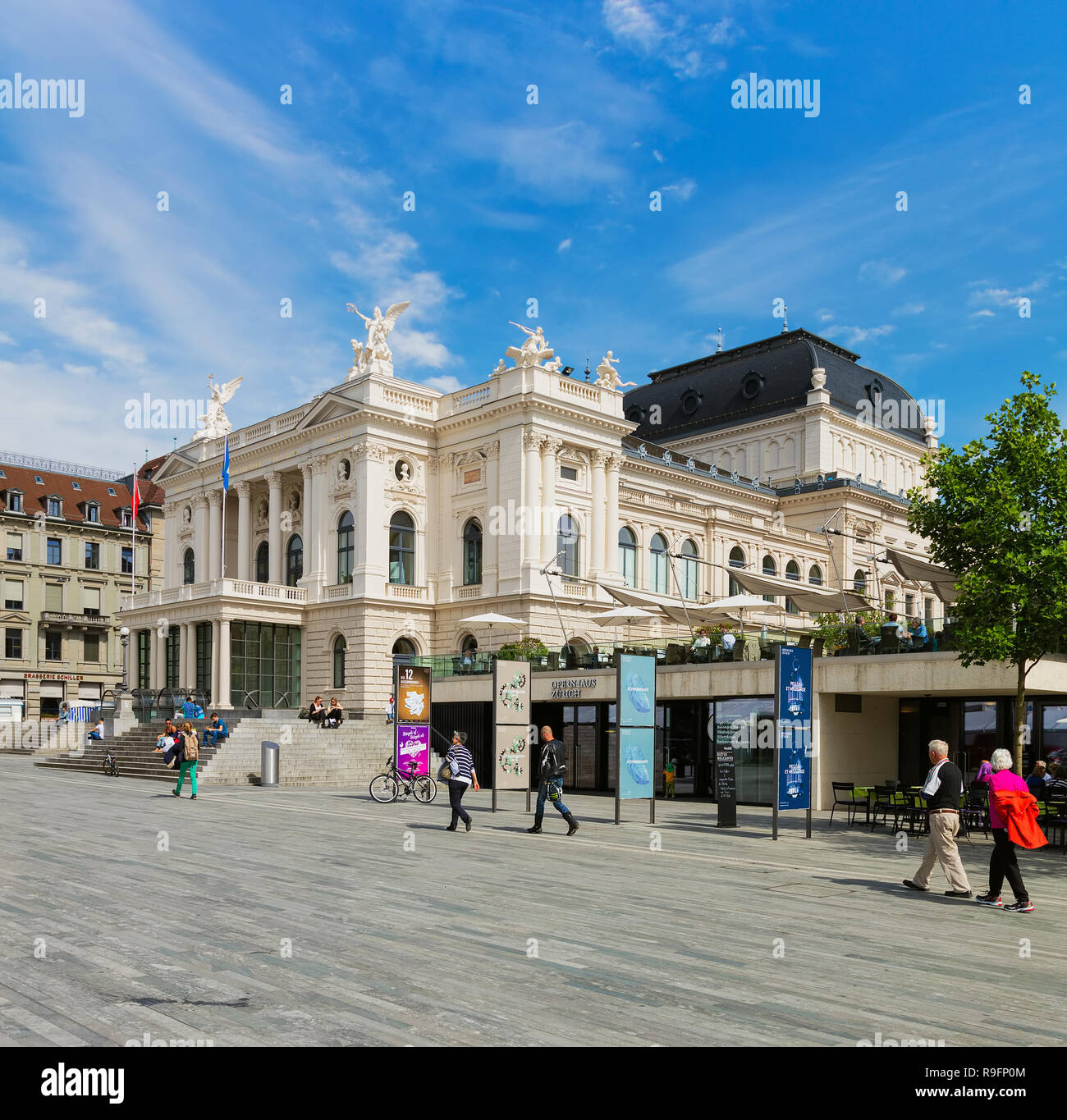Zurich, Switzerland - May 25, 2016: Zurich Opera House building, people ...