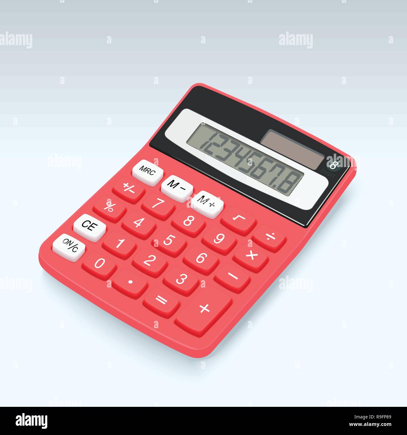 Realistic red calculator vector icon isolated on white background ...