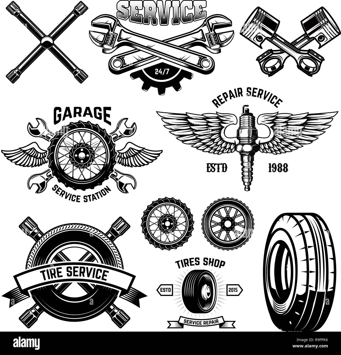 Maintenance repair logo elements design maintenance Black and White ...