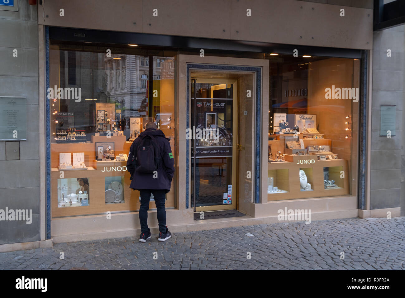Showcase of swiss watch shop Stock Photo - Alamy