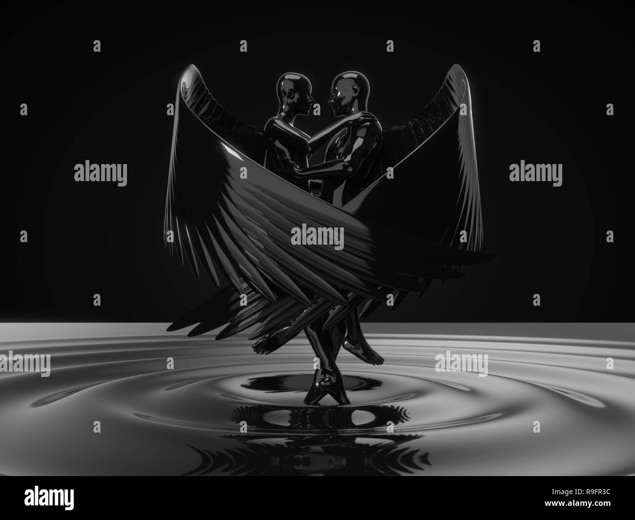 valentines day concept with angelic characters on liquid floor ...