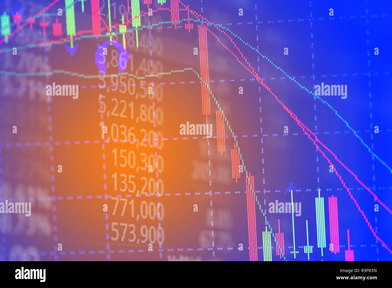 Double exposure of candle stick graph chart with indicator with stock ...