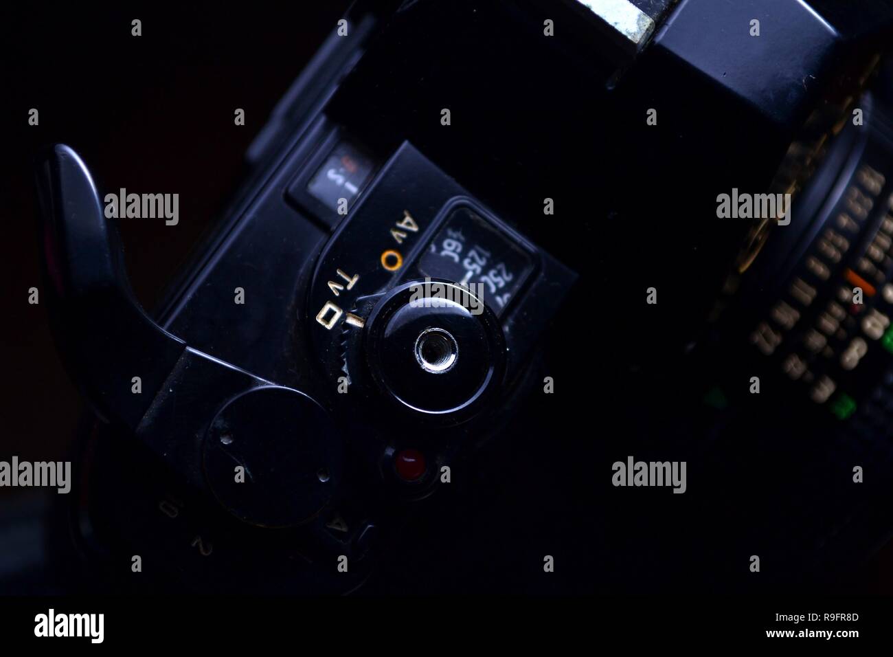 Close up shot of the Shutterspeed dial, shutter button and film advance ...