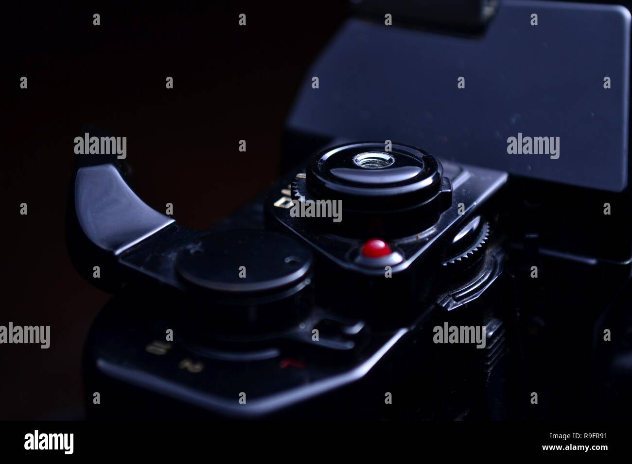 Close up shot of the Shutterspeed dial, shutter button and film advance ...