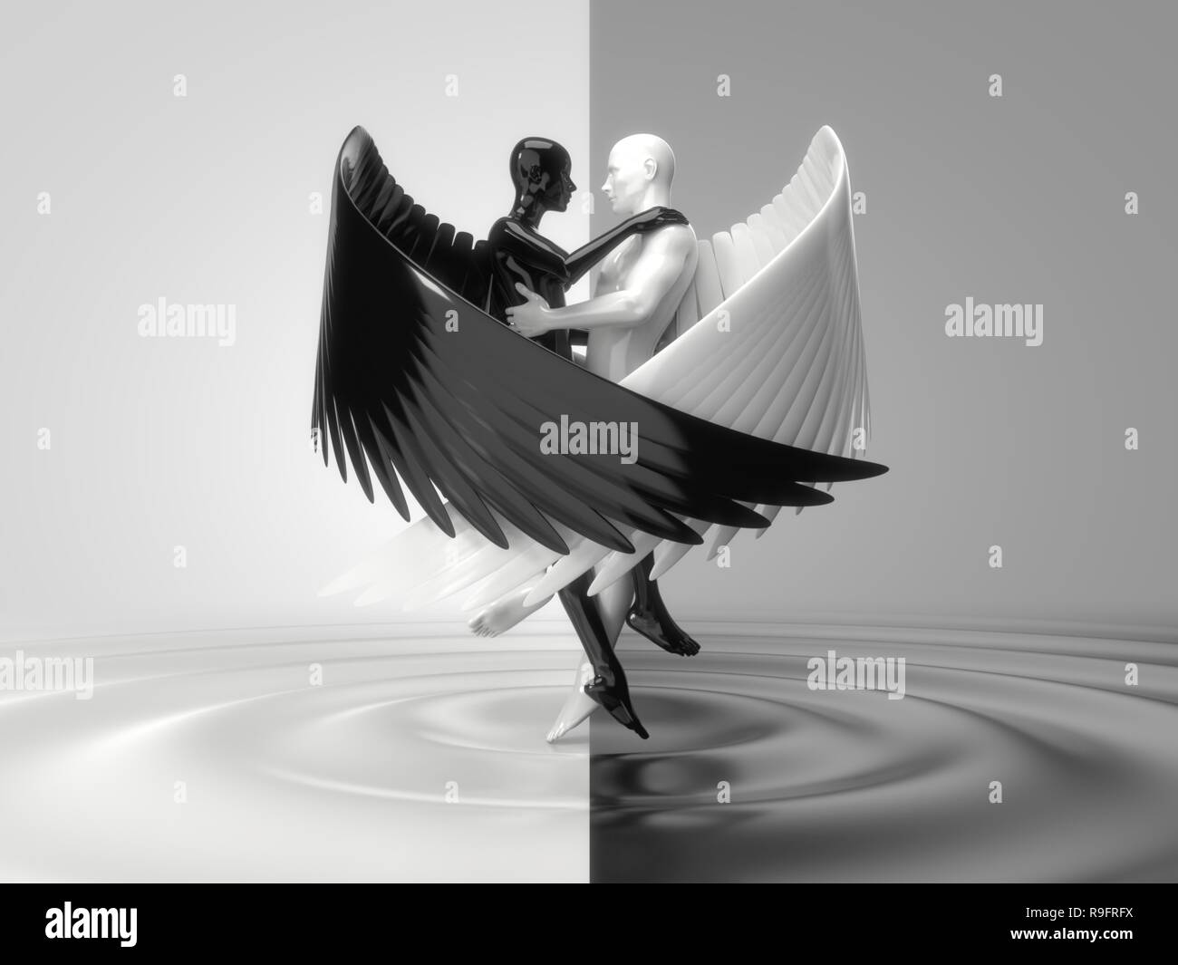 valentines day concept with angelic characters on liquid floor ...