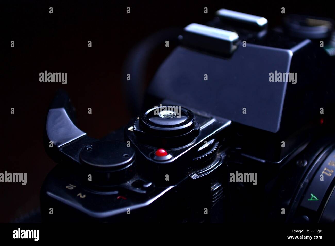 Close up shot of the Shutterspeed dial, shutter button and film advance ...