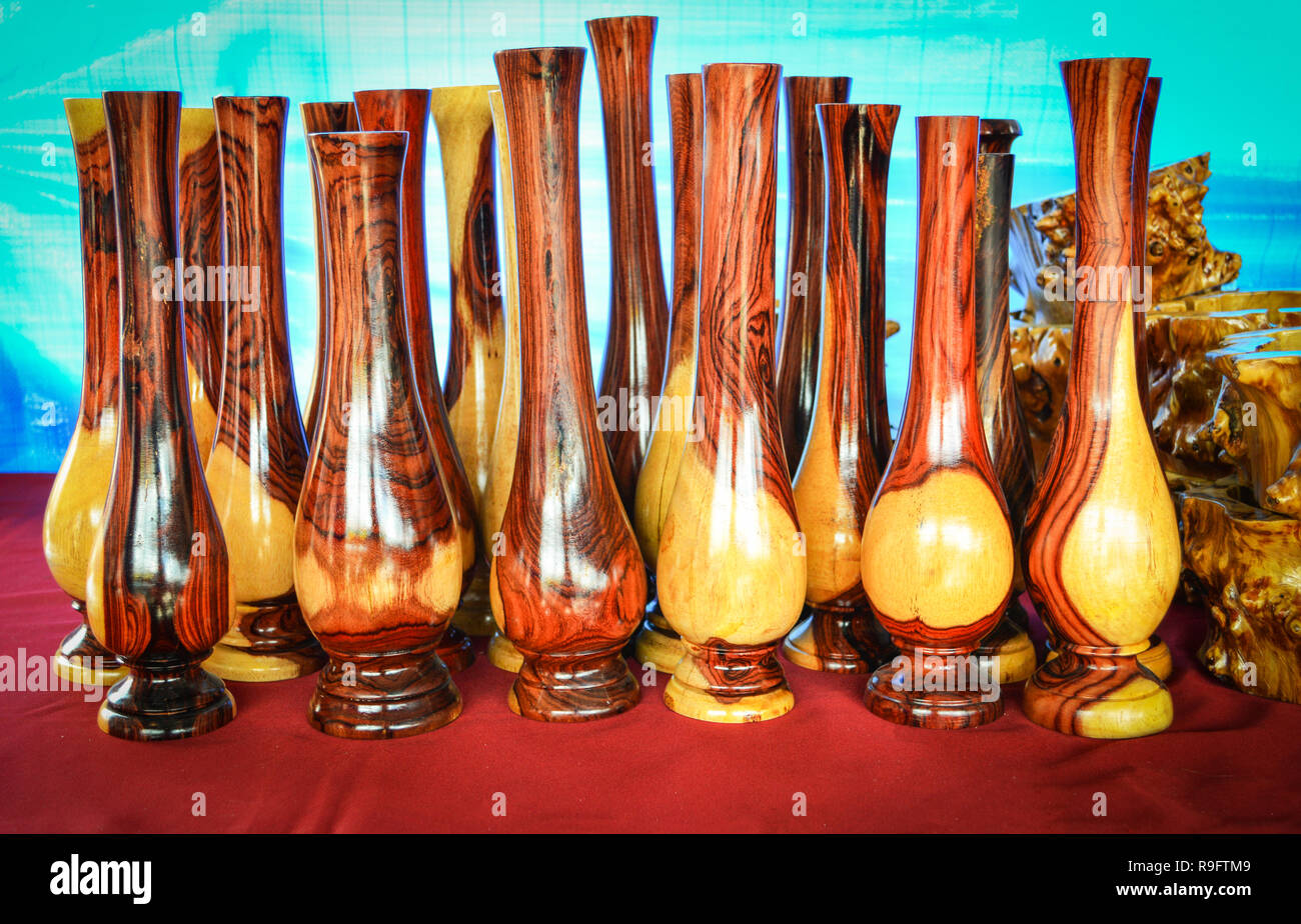 Handcraft wood vase for flower Decorate in the home Stock Photo - Alamy