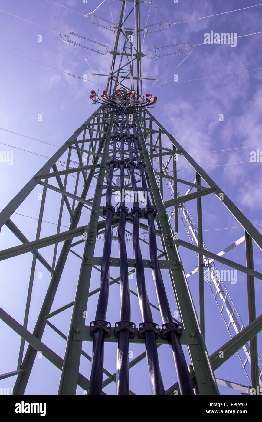 electric tower from below on a clear day Stock Photo - Alamy