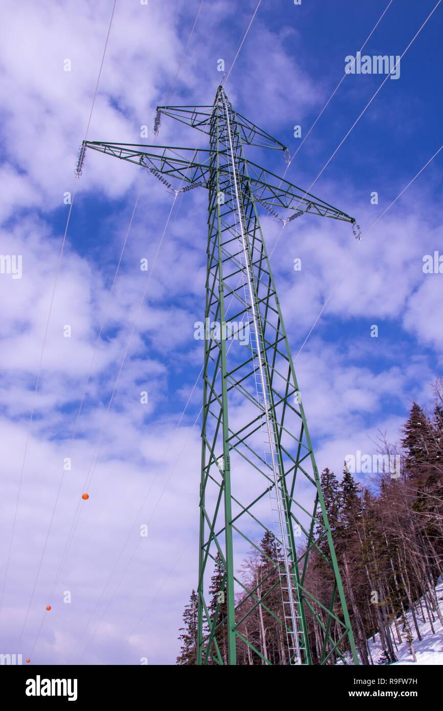 green electric tower from side Stock Photo - Alamy