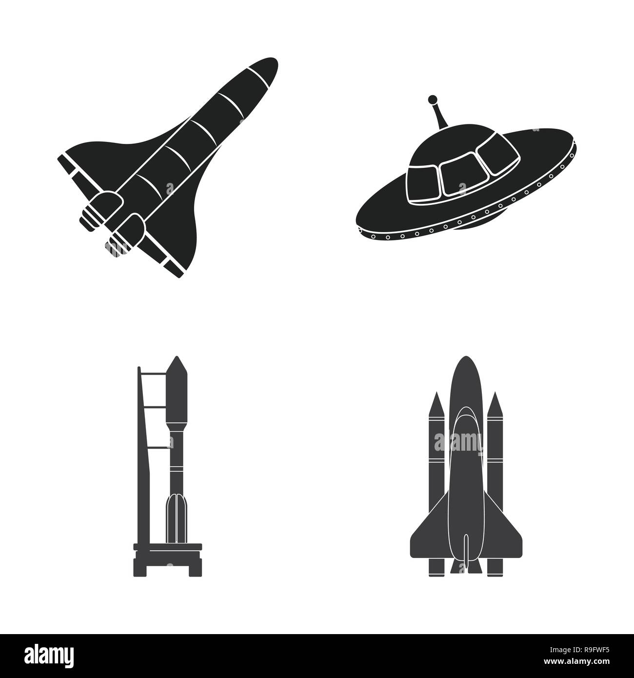 Vector design of spaceship and ship icon. Set of spaceship and station ...