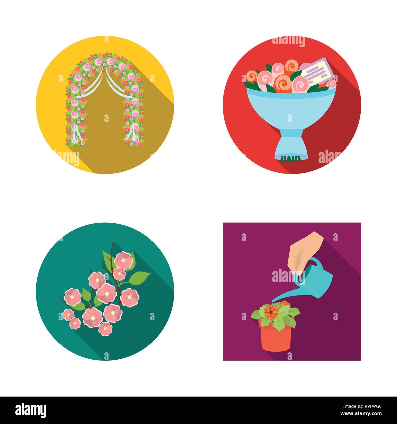 Vector illustration of spring and wreath sign. Collection of spring and ...