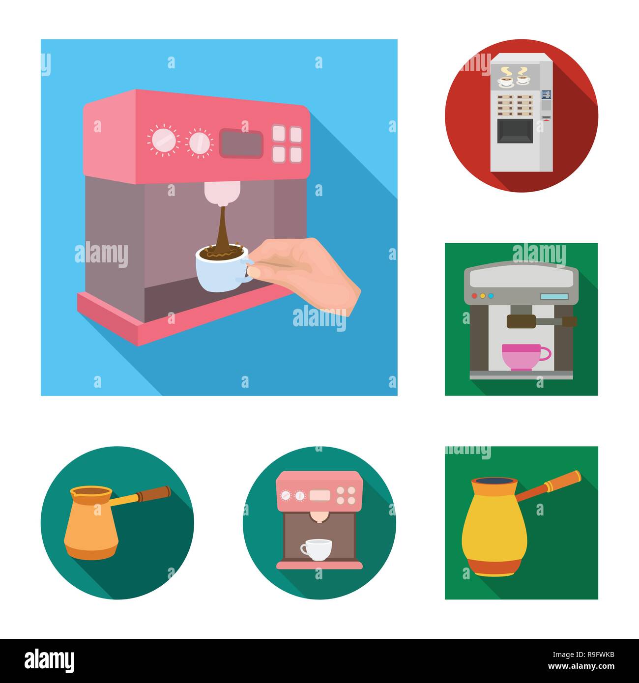 Vector illustration of coffee and machine symbol. Collection of coffee ...
