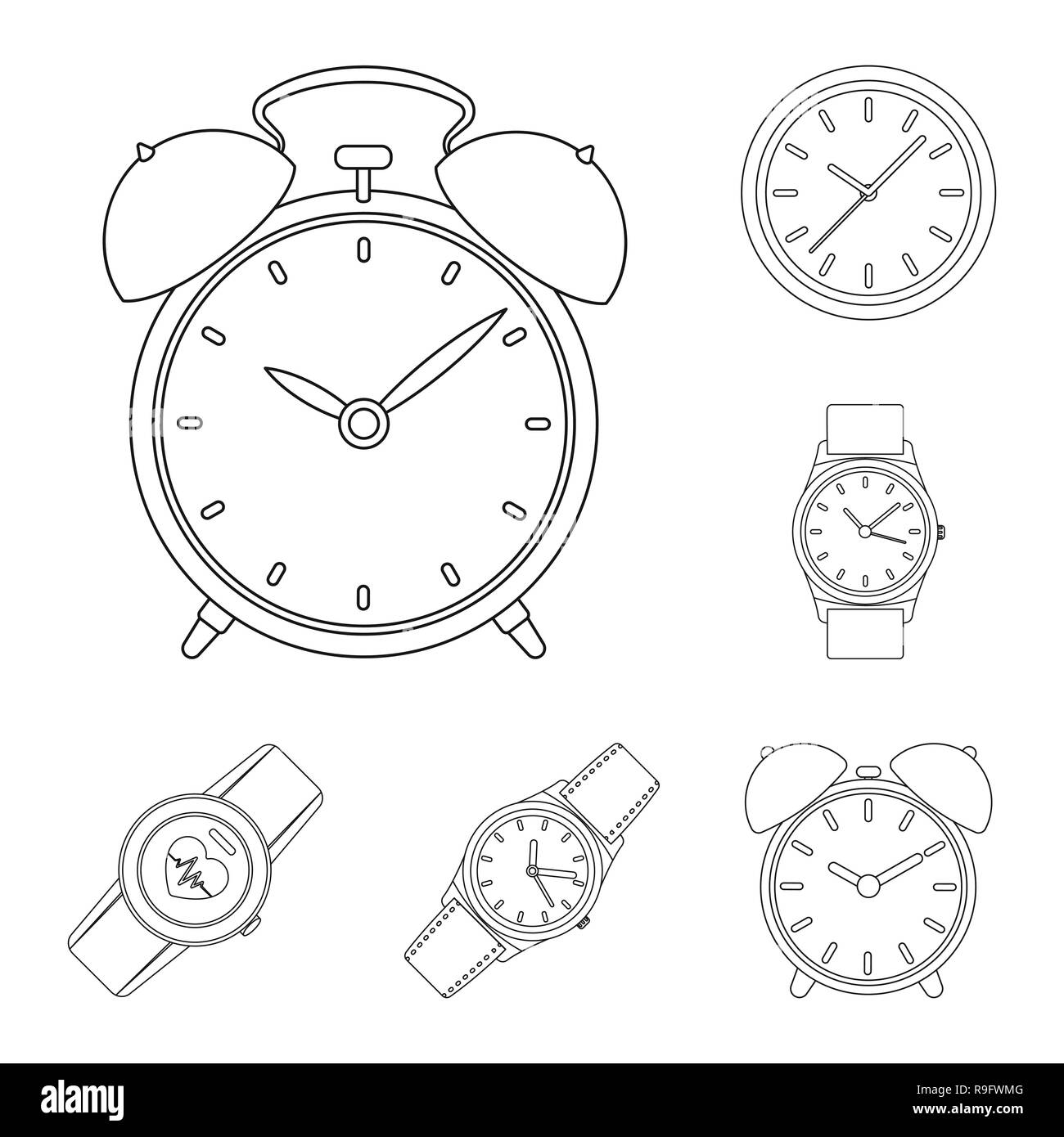 Vector illustration of time and hour symbol. Set of time and business ...
