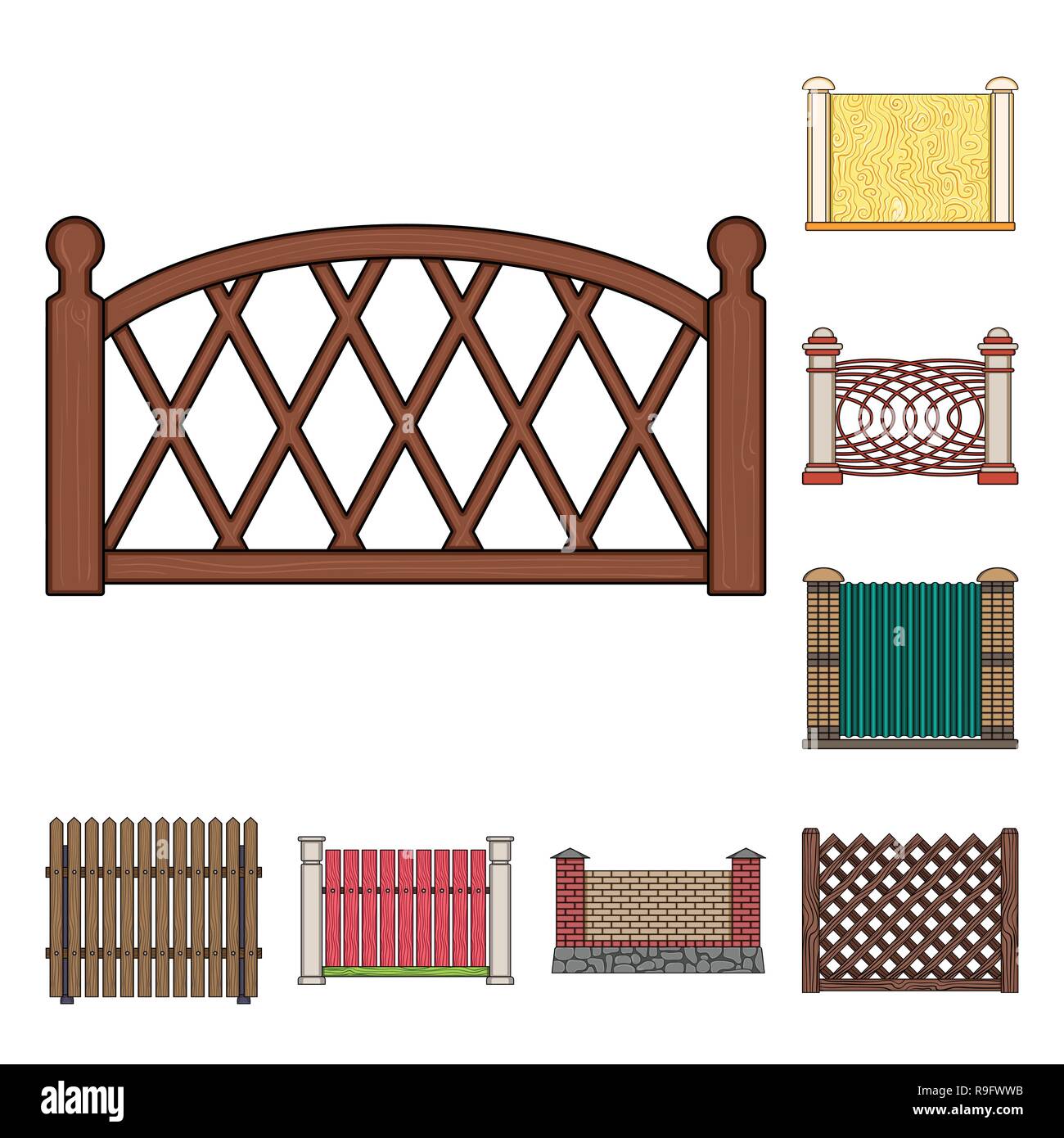 Vector illustration of gate and fence sign. Set of gate and wall vector ...