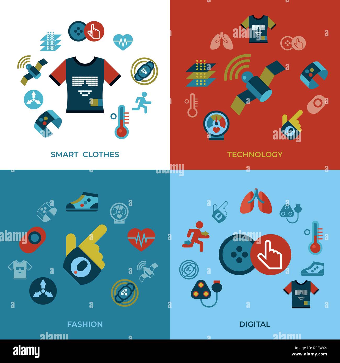 Digital vector smart clothes fashion gadget technology icons set ...