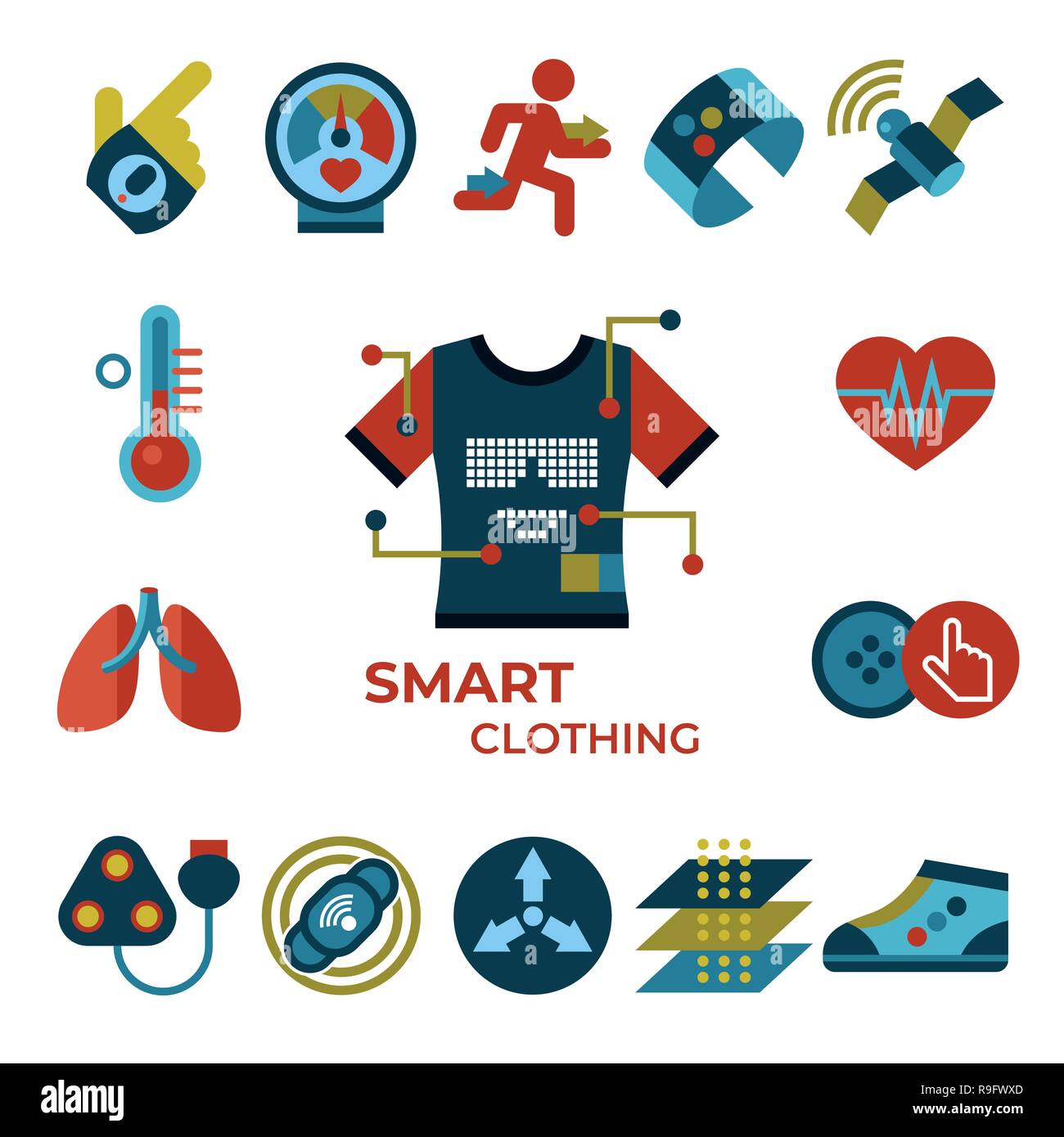 Digital vector smart clothes fashion gadget technology icons set ...