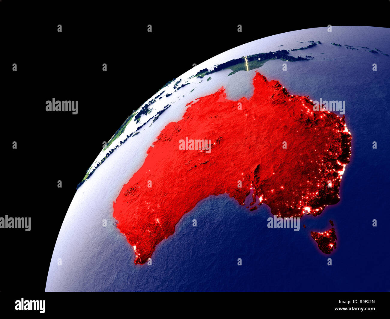 Satellite view of Australia on Earth with city lights. Extremely ...