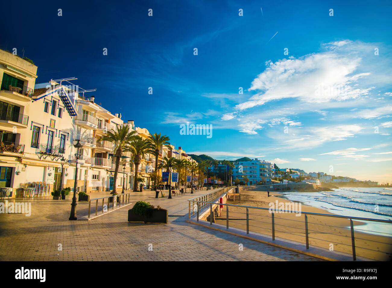 Spanish Beach Resort in Barcelona, Spain. Sitges area is known as a ...