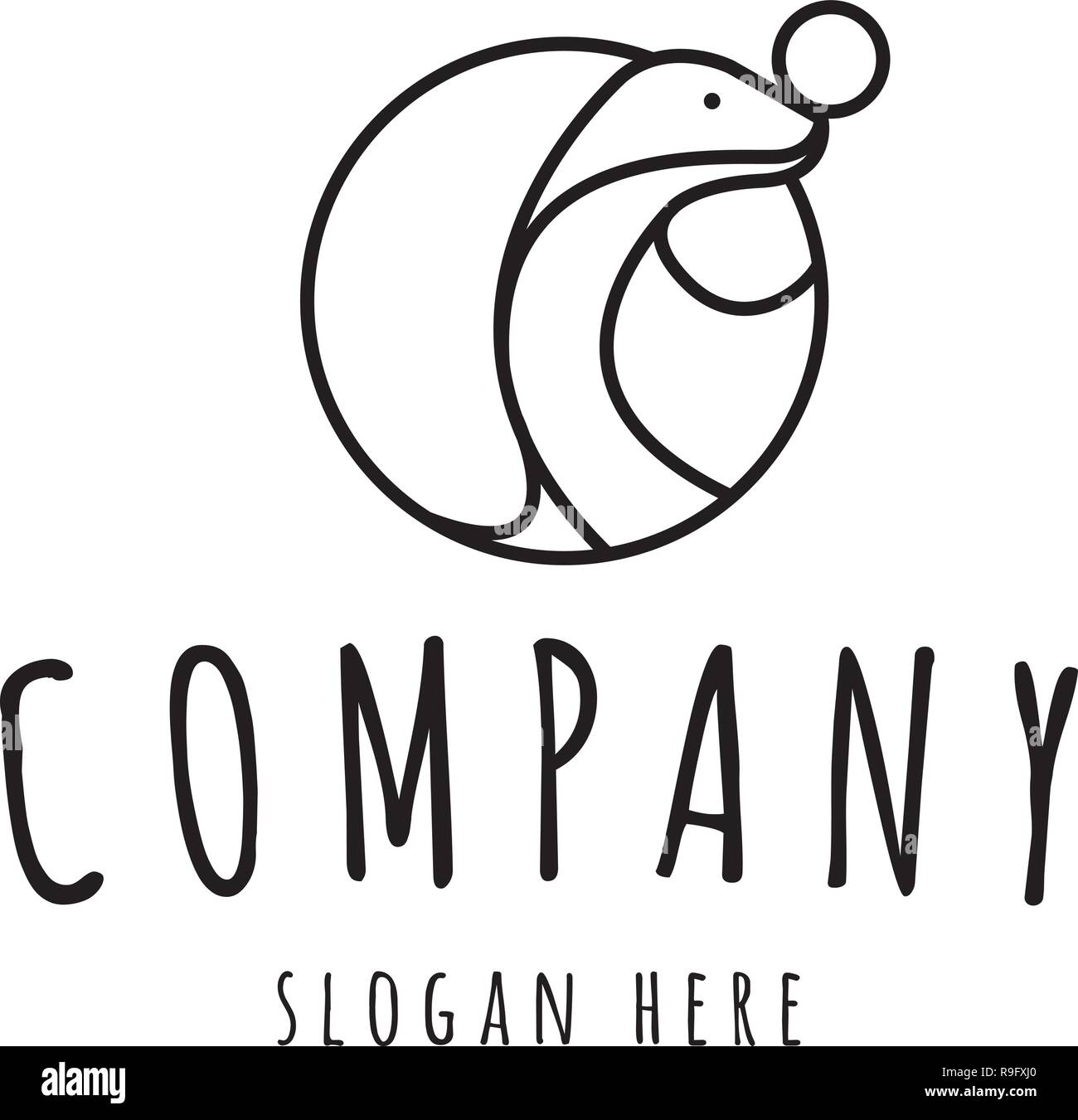 Abstract line logo of a fur seal with a red ball on its nose Stock ...