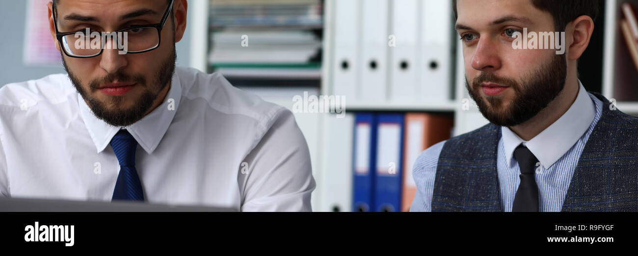 Group of people in office use laptop pc portrait Stock Photo - Alamy