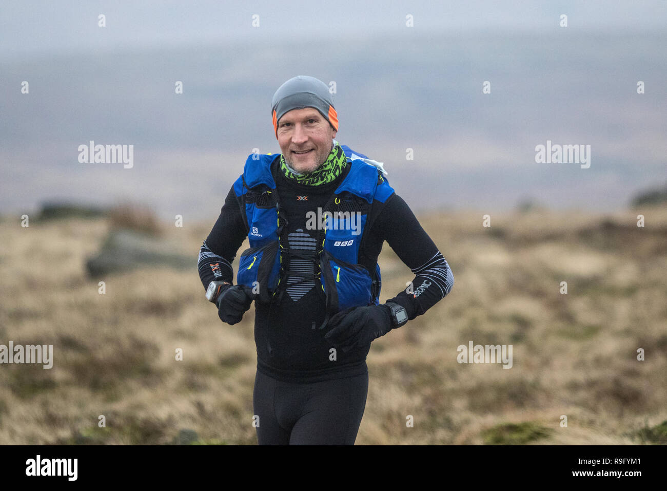 Ultrarunner Tom Hollins on the Pennine Way near Blackstone Edge during ...