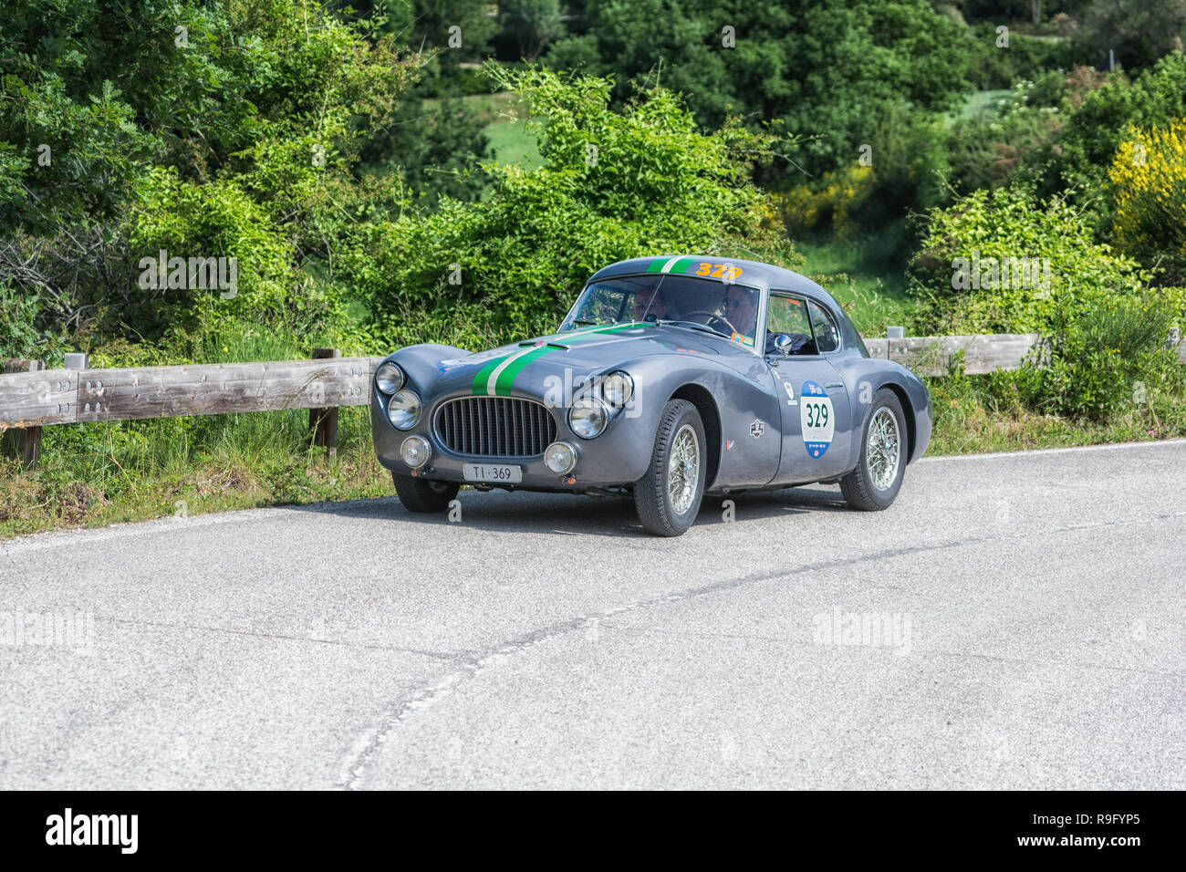 FIAT 8V 1954 on an old racing car in rally Mille Miglia 2018 the famous ...