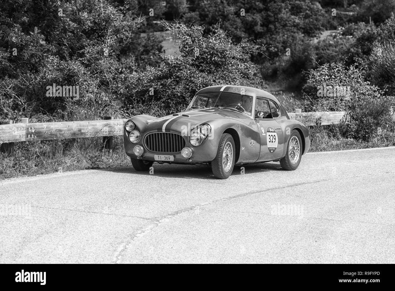 FIAT 8V 1954 on an old racing car in rally Mille Miglia 2018 the famous ...