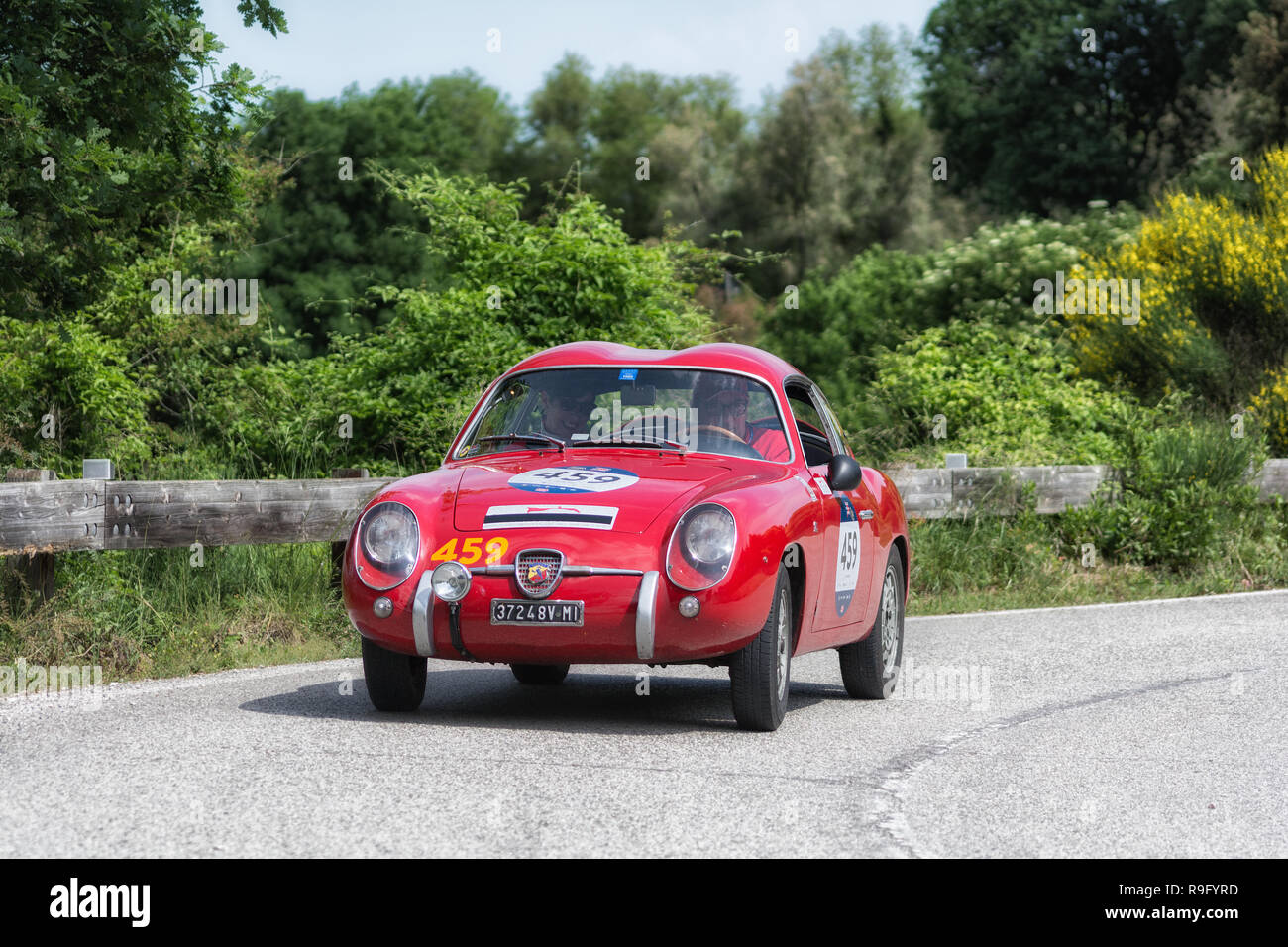 ABARTH FIAT 750 GT ZAGATO 1957 on an old racing car in rally Mille ...