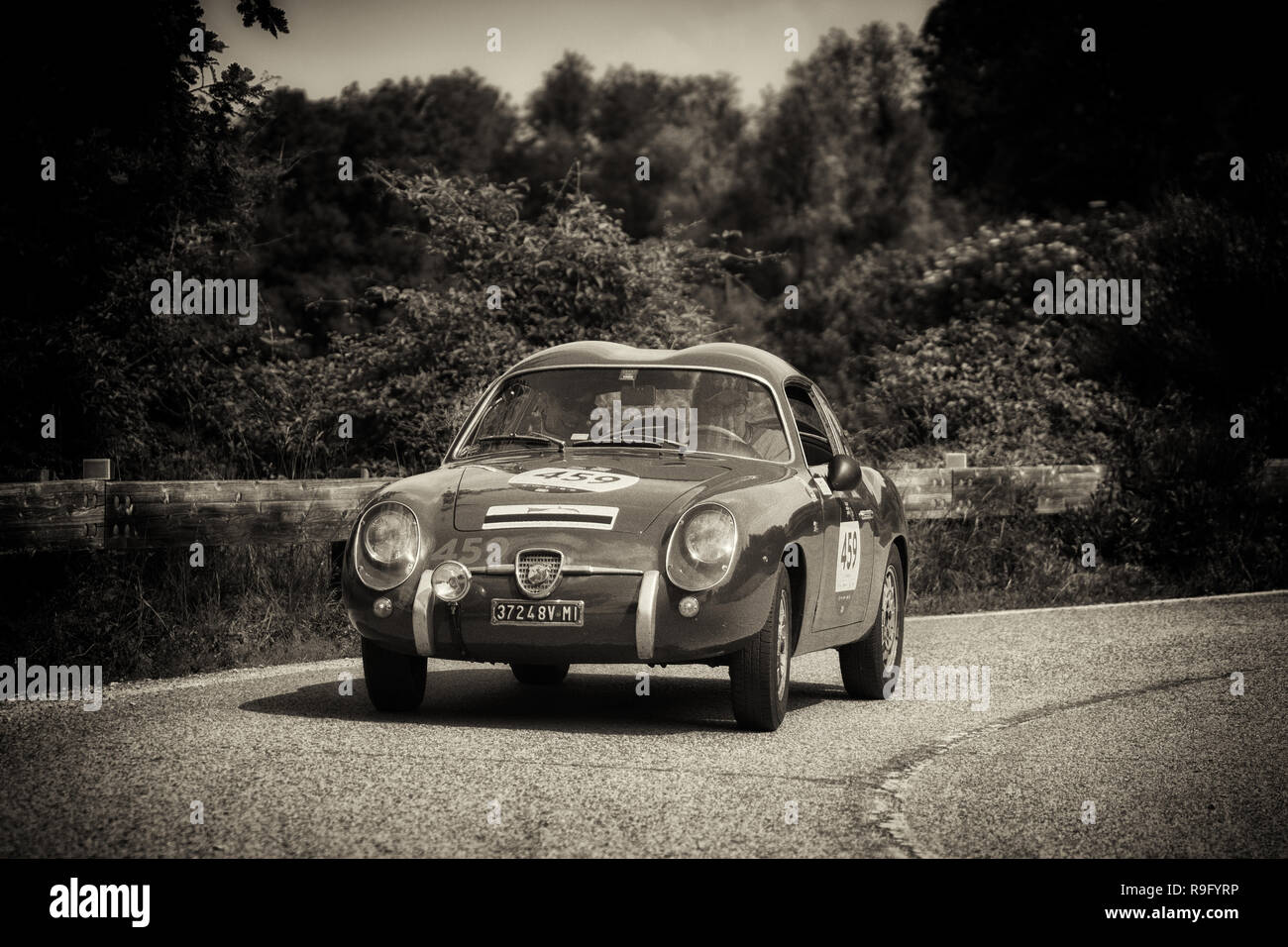 ABARTH FIAT 750 GT ZAGATO 1957 on an old racing car in rally Mille ...