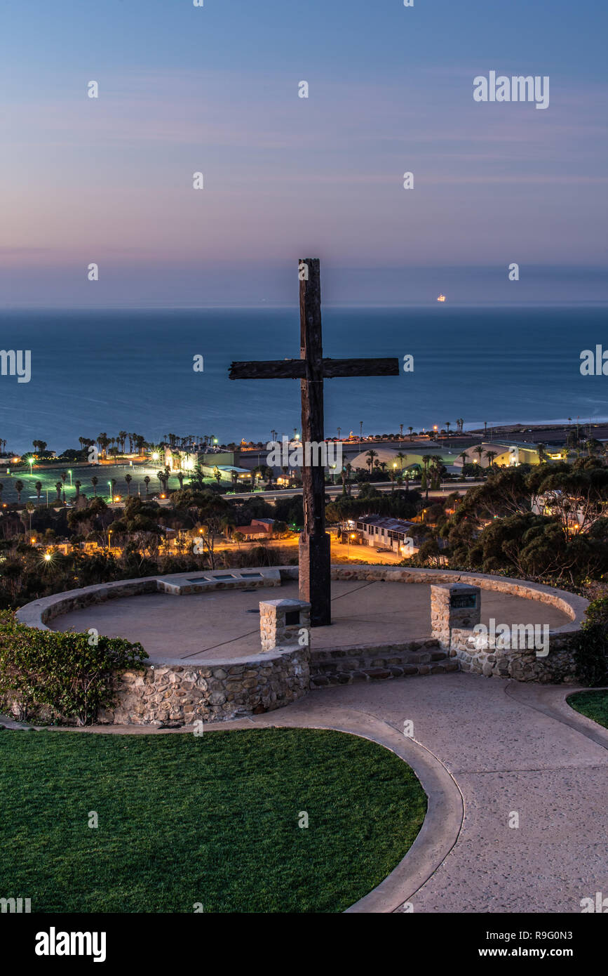 Downtown Ventura, California, USA is nestled against the Pacific Ocean ...