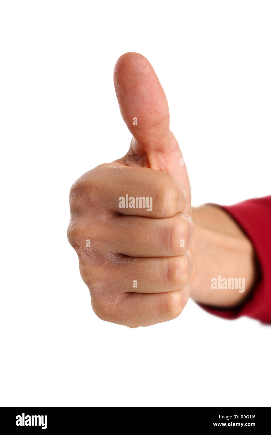Male arm showing OK or confirm sign with thumb up Stock Photo - Alamy
