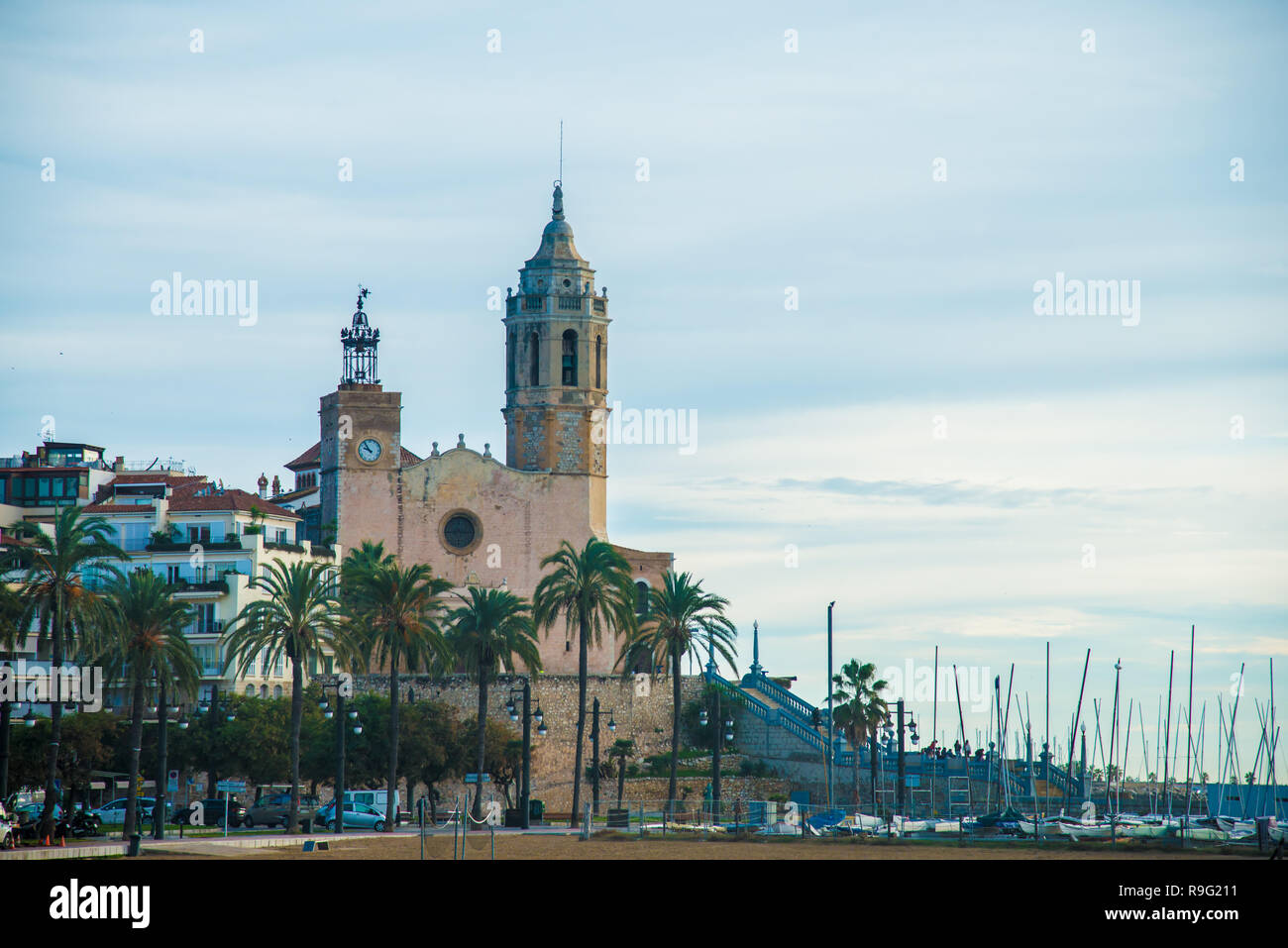 Spanish Beach Resort in Barcelona, Spain. Sitges area is known as a ...