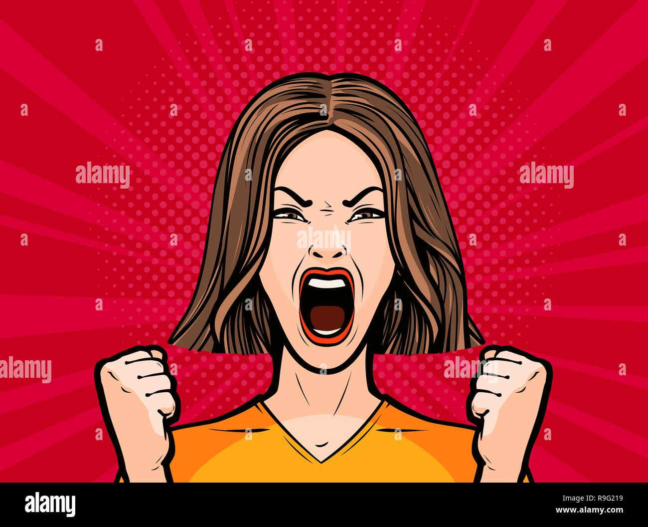 Girl or young woman screaming out loud. Pop art retro comic style ...