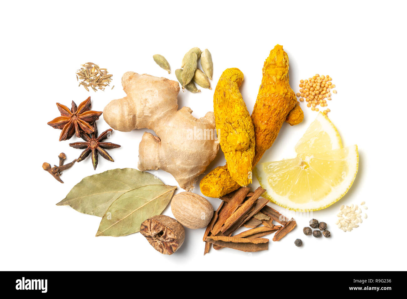 Selection of traditional indian spices, top view, isolated Stock Photo ...