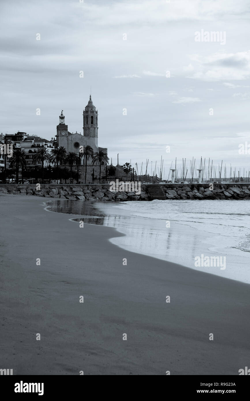 Spanish Beach Resort in Barcelona, Spain. Sitges area is known as a ...