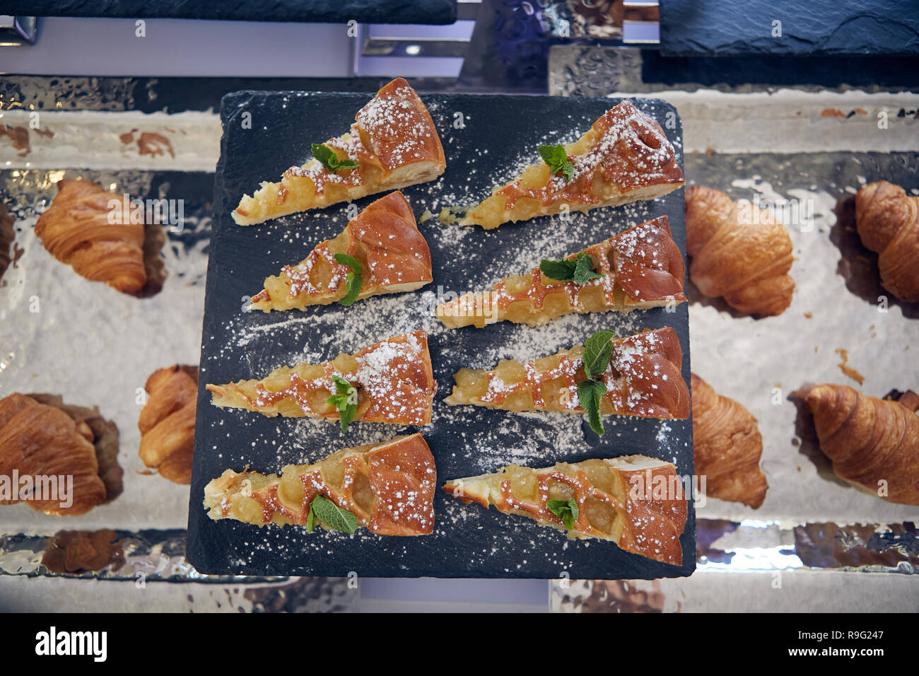 catering services background with snacks on guests table in restaurant ...