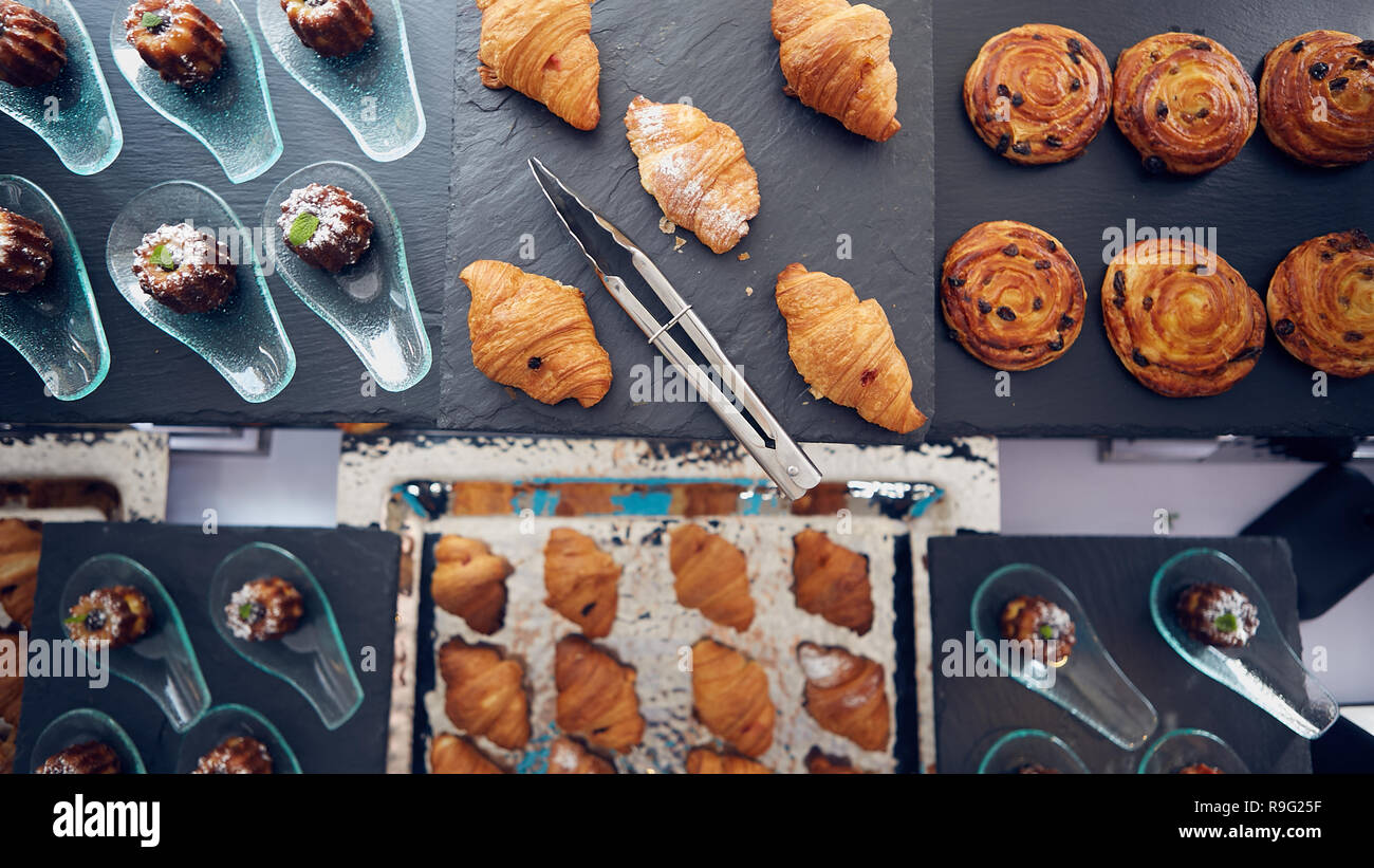 catering services background with snacks on guests table in restaurant ...