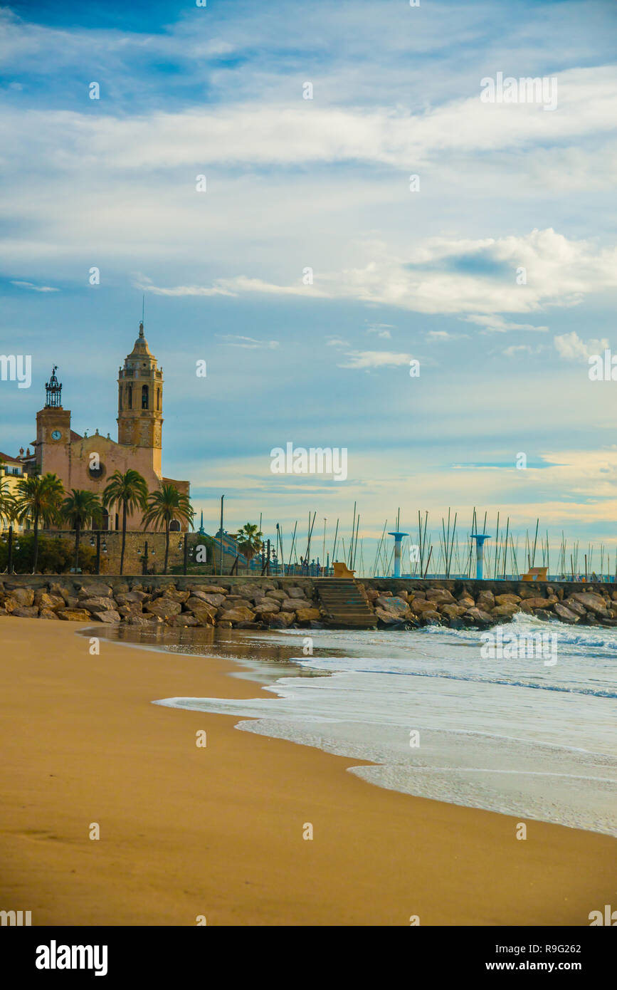 Spanish Beach Resort in Barcelona, Spain. Sitges area is known as a ...