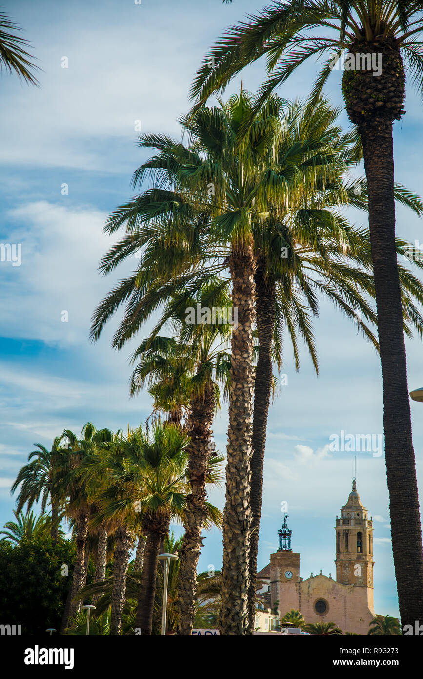 Spanish Beach Resort in Barcelona, Spain. Sitges area is known as a ...