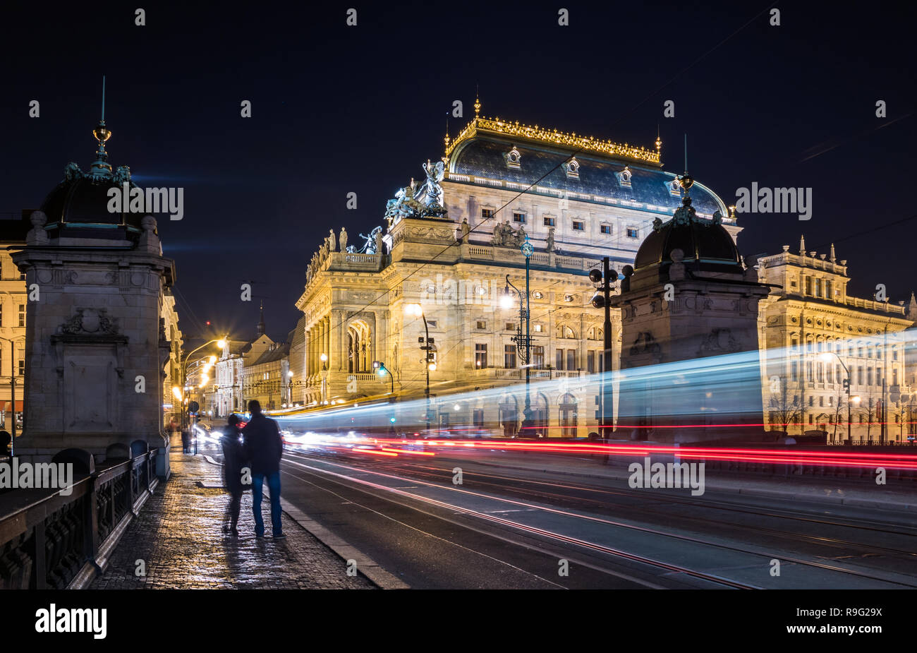 Light show National Theatre in Prague Stock Photo - Alamy
