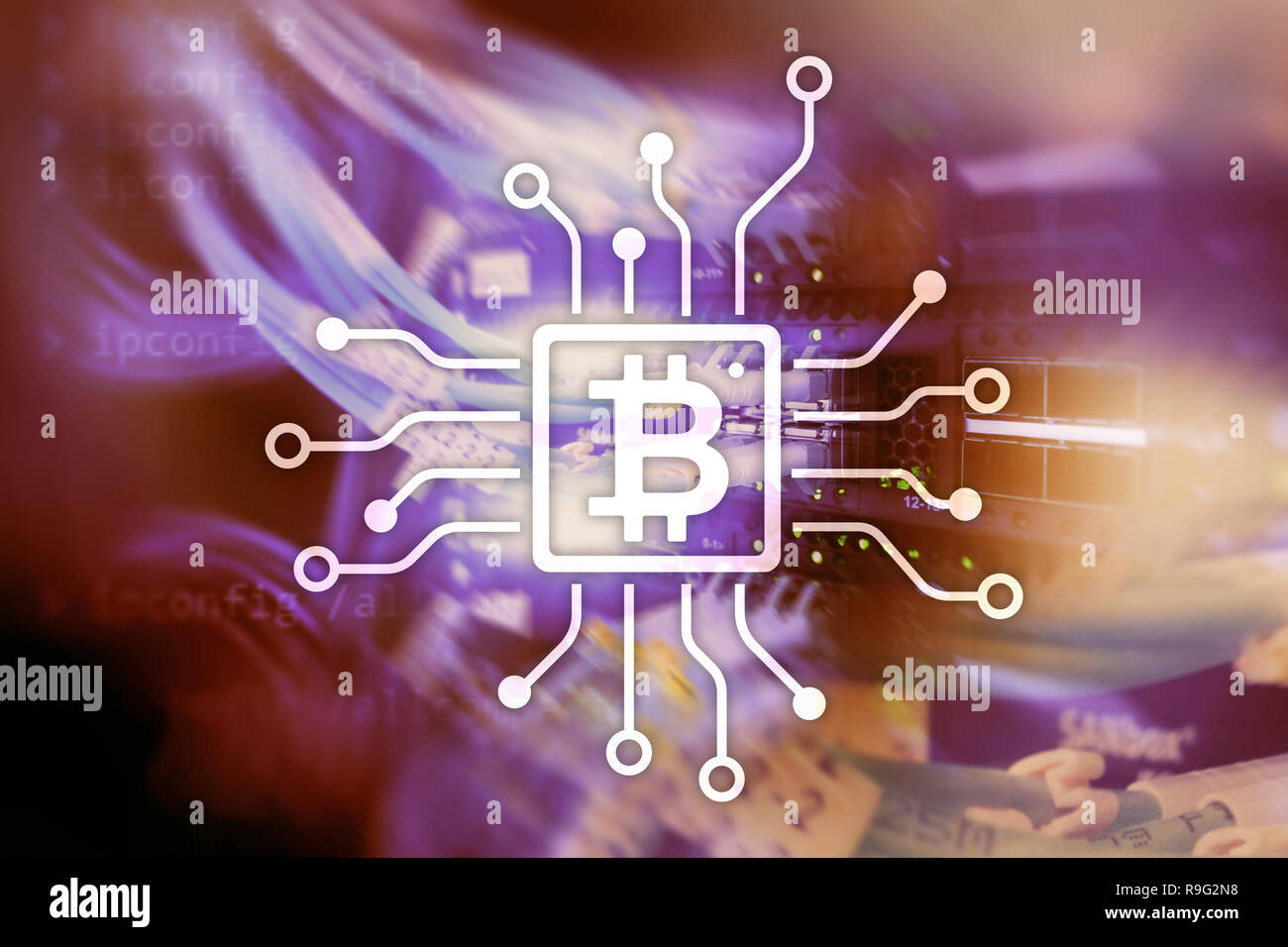 Bitcoin, Blockchain concept on server room background Stock Photo - Alamy