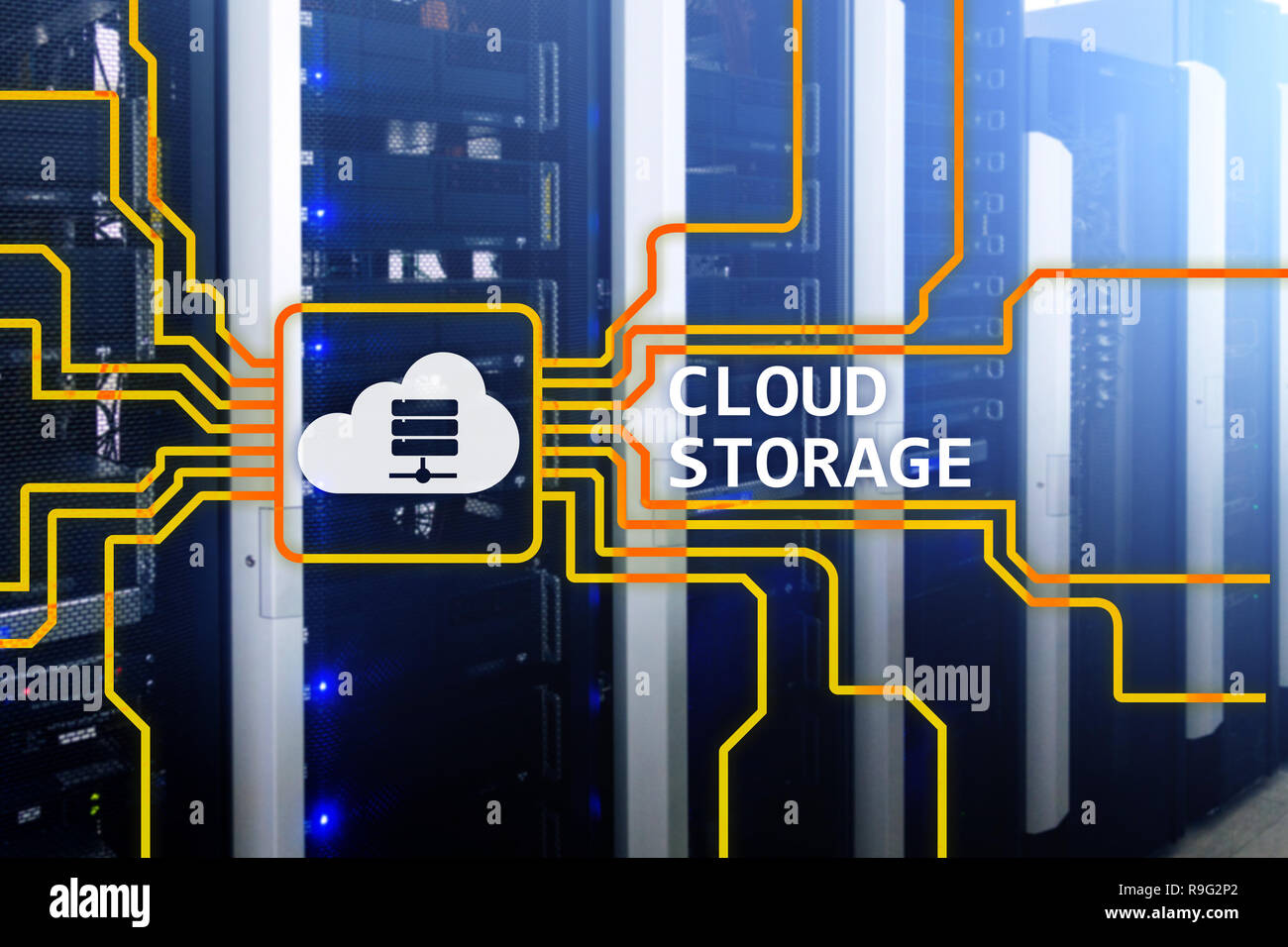 Cloud data storage concept on server room background Stock Photo - Alamy