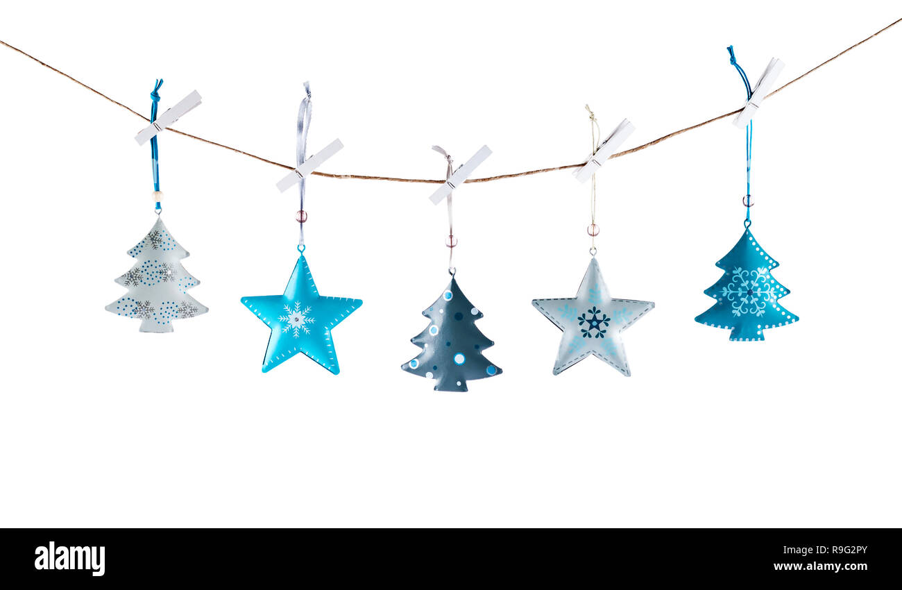 hanging metal Christmas decorations white background Stock Photo - Alamy